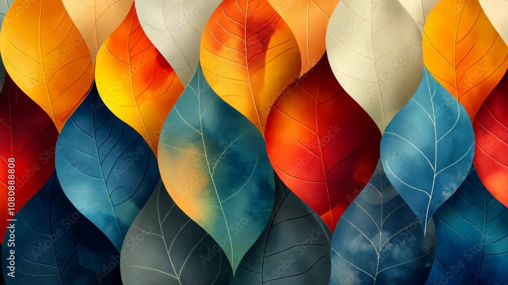 Vibrant Autumn Leaves Abstract Wallpaper in Warm Blue and Orange ...
