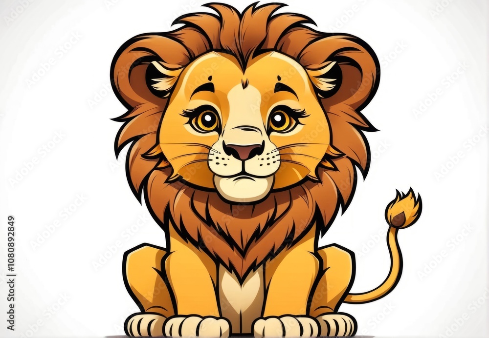 Cartoon lion character with a friendly expression sitting against a ...