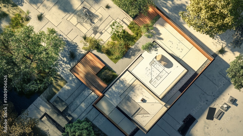 Capturing a modern sustainable house project with a blueprint ...