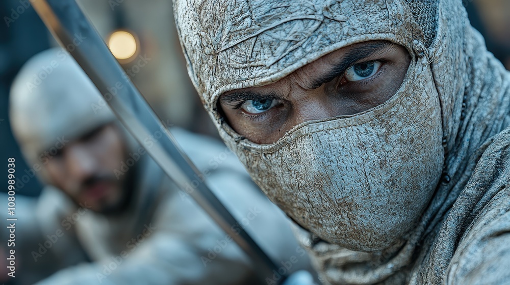Photo & Art Print A determined, masked fighter with a sharp sword in ...
