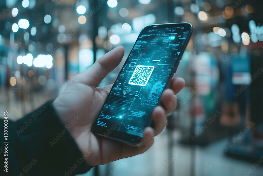 Scanning QR code with smartphone, modern access technology Stock ...