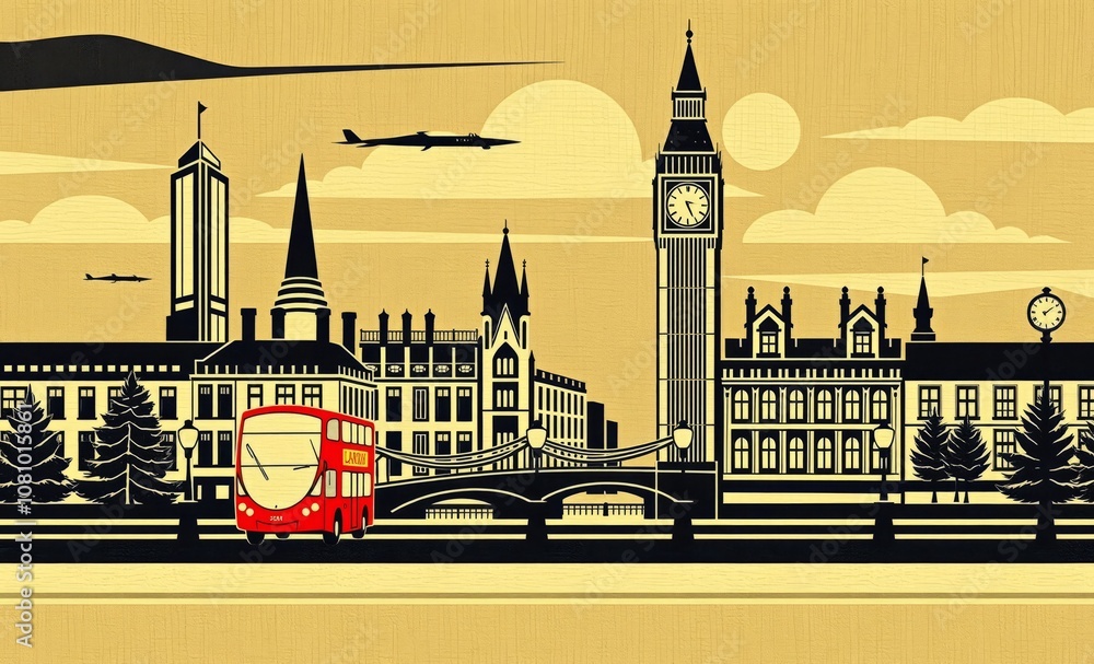 London skyline, Big Ben, Houses of Parliament, Thames river, sunset ...