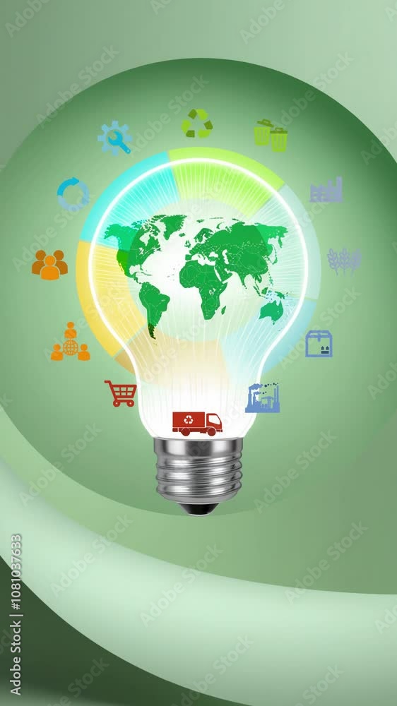 Circular economy line infographic on green nature background ...