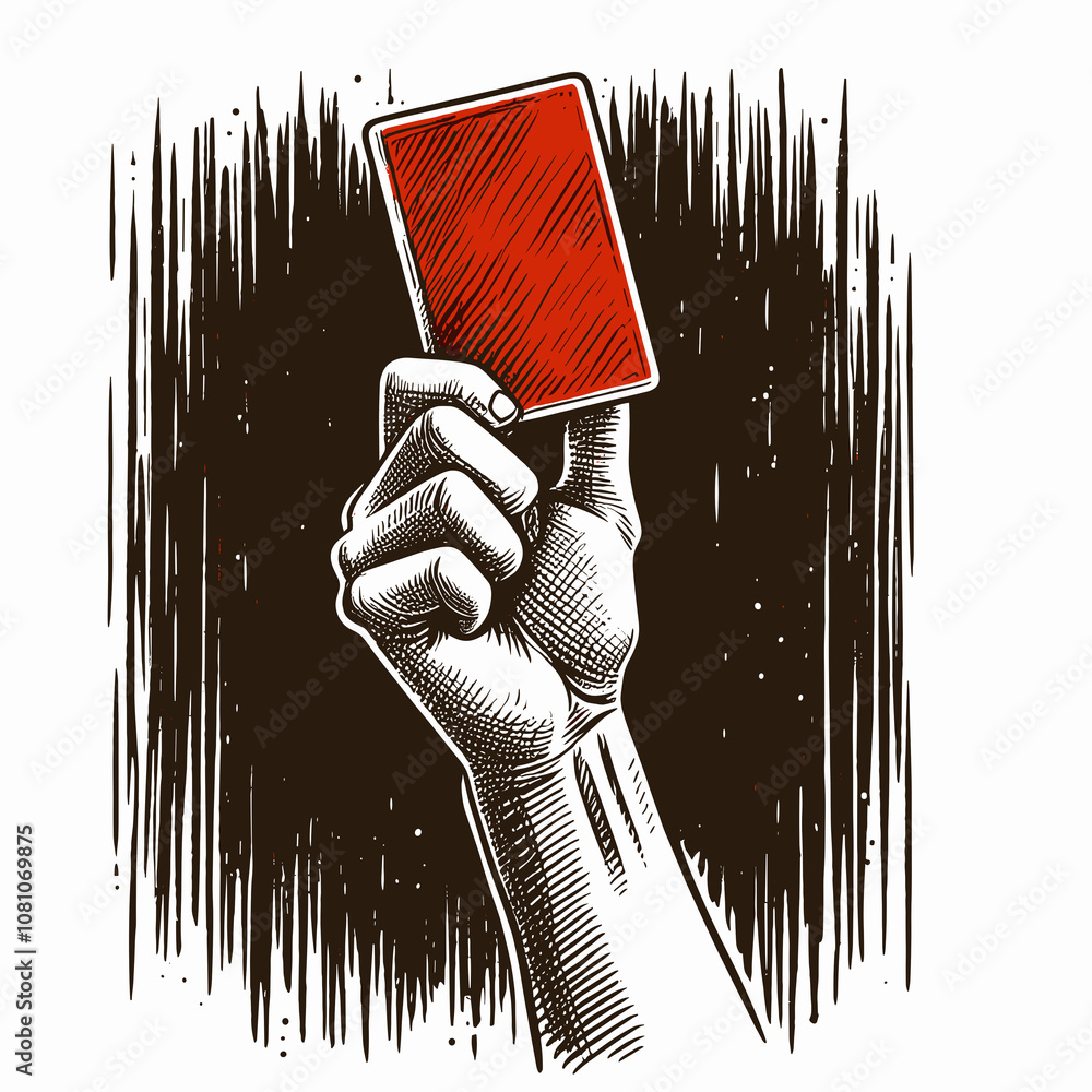 A hand drawn sketch of a referee showing a red card in soccer is ...
