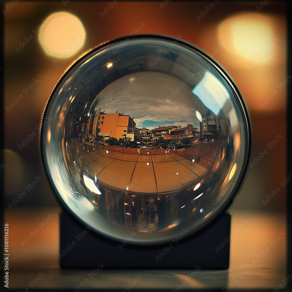 Camera view through a cylindrical lens, a glass sphere and a concave ...