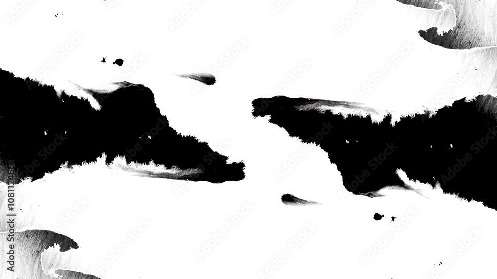 Black ink artistic flow splatter spots spills white paper beautiful ...