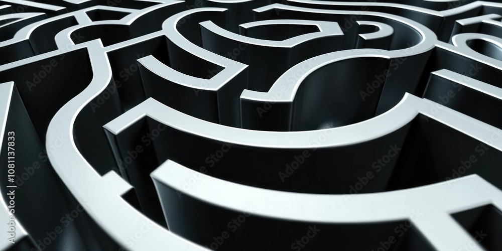 Abstract 3D black and white maze with a depth of field. Stock Photo ...
