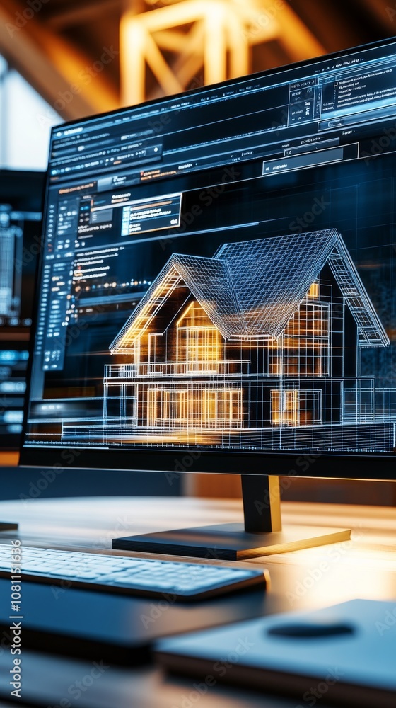 Modern Architectural Workspace with AI-Powered 3D House Modeling in ...