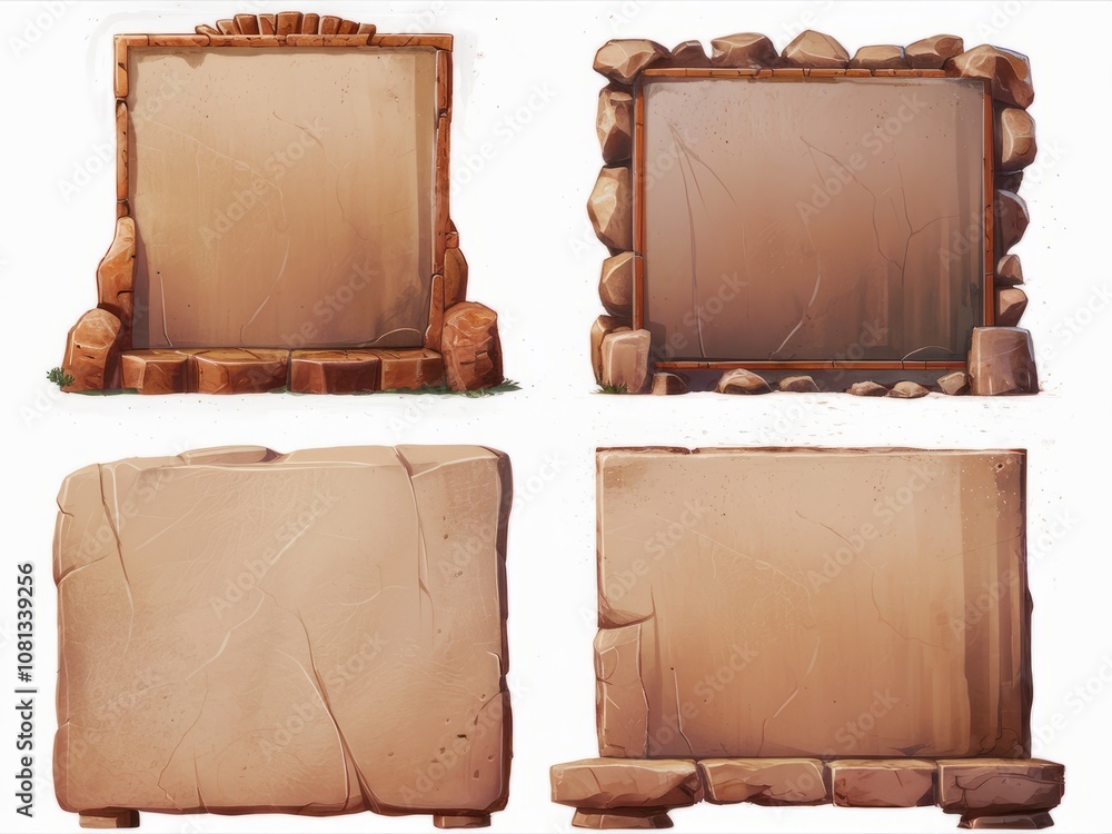 Stone Sign Frames: Four different stone sign frames for game ...