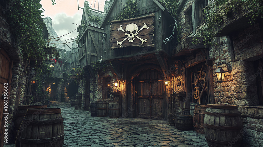 pirate, hideout, bar, entrance, exterior, cool, suspicious, atmosphere ...