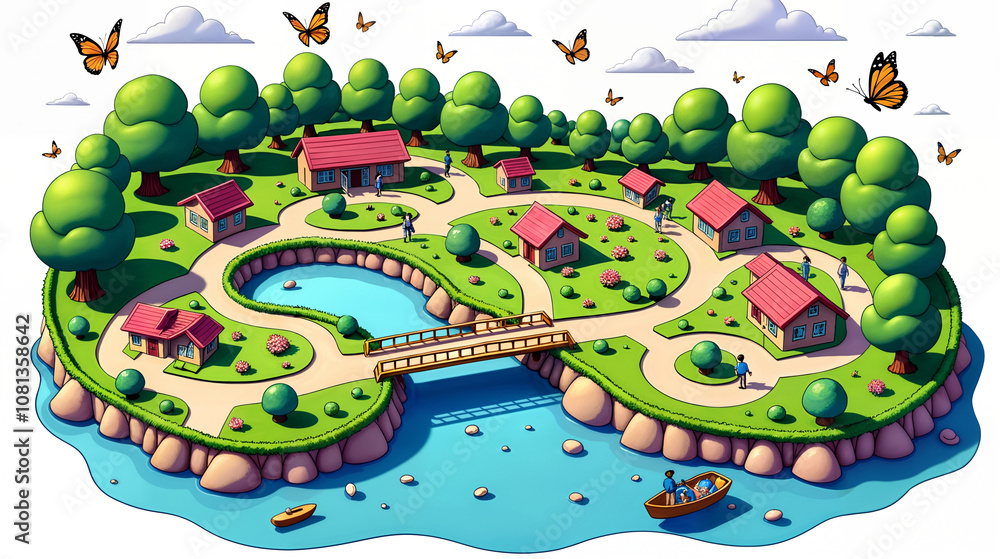 Artistic Map of a Community City Park Highlighting Play Areas ...