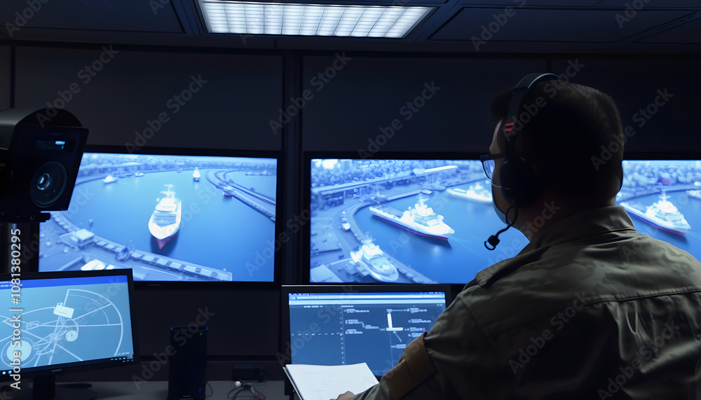 Army personnel operating on CCTV radar system for mission ...