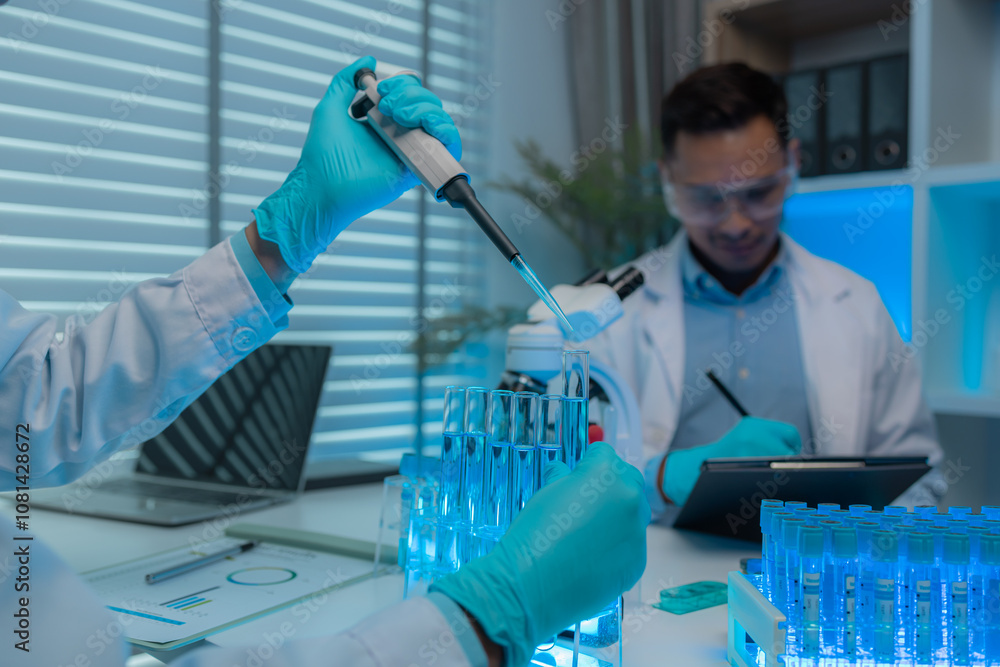 a scientist and his assistant are working together in the laboratory ...