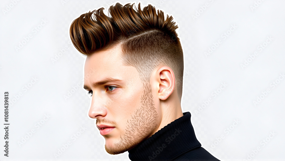 A male model with Faux Hawk hairstyle isolated on transparent ...
