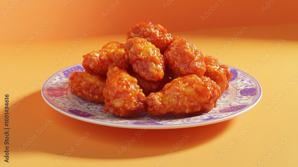 Delicious crispy korean fried chicken jam sauce wings plate food ...