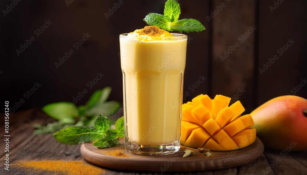 Cold and Creamy Mango Lassi in a Tall Glass With a Sprinkle of Cardamom ...