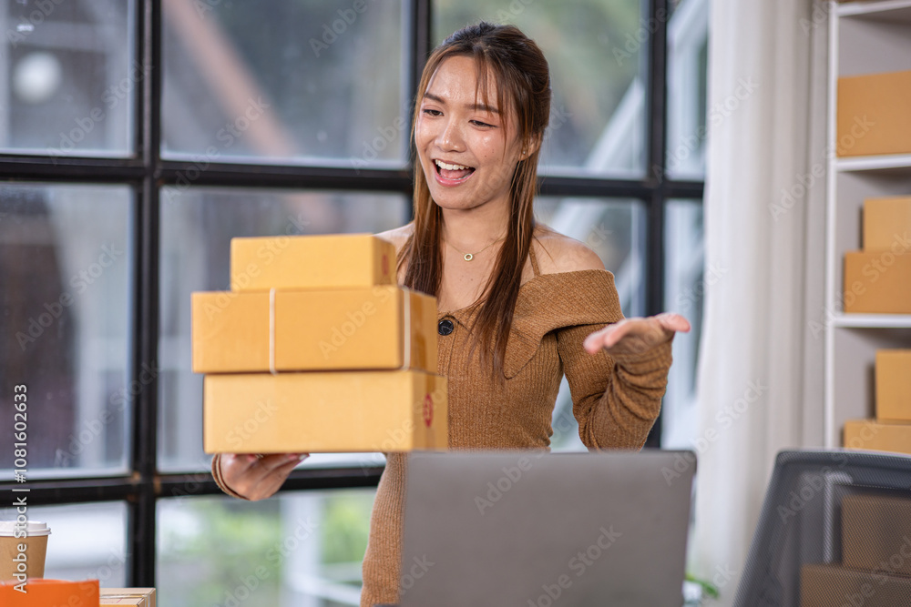 Startup small business entrepreneur SME, asian woman receive order on ...