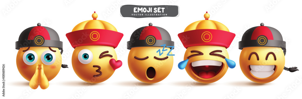 Chinese emoji characters vector set. China asian emperor emojis clip ...