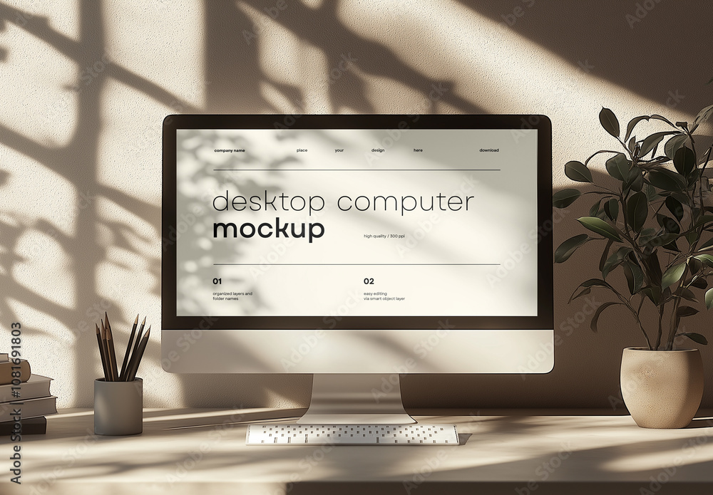 Desktop Computer Mockup Generated with AI Stock Template | Adobe Stock