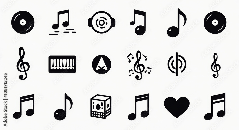 Music Icons Collection with Notes, Discs, and Symbols - Perfect for ...