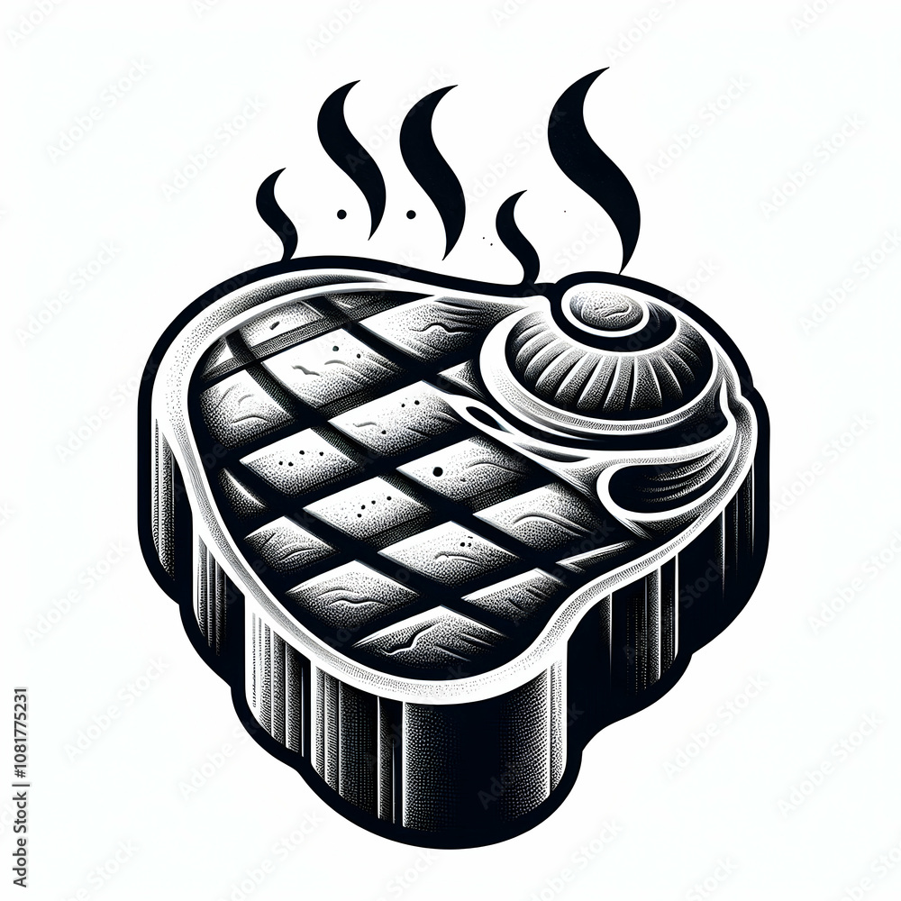 Steak with grill lines and smoke effect concept as Icon of a steak with ...