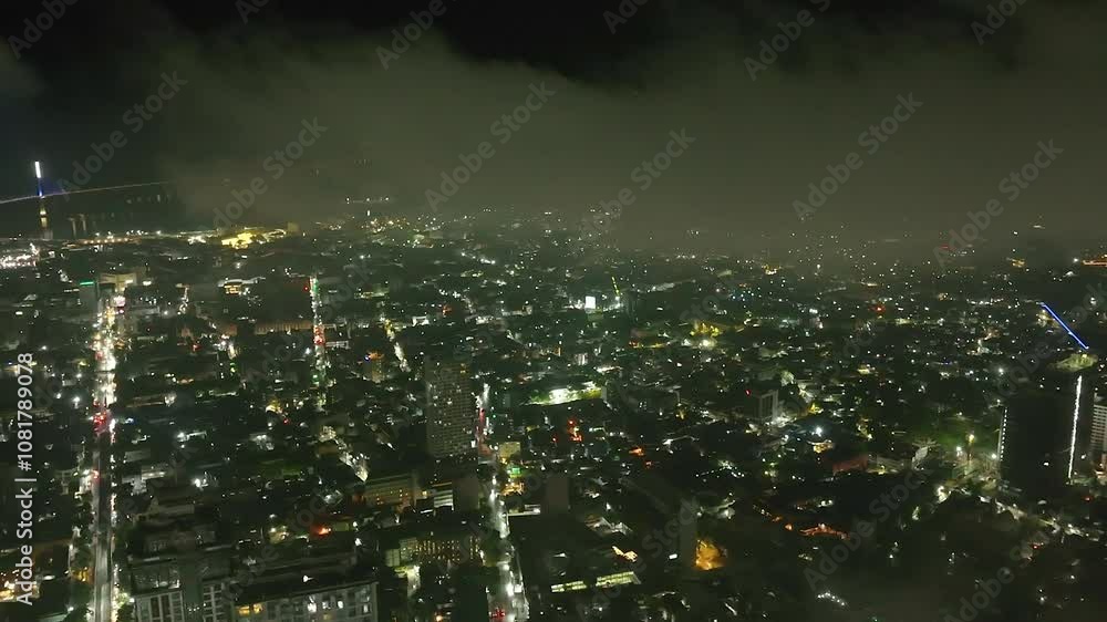 Stormy and flash lightning at night in Cebu City. Philippines. Night ...
