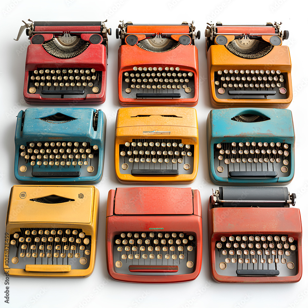 Vintage Typewriters Collection Retro Writing Machines Colorful ...