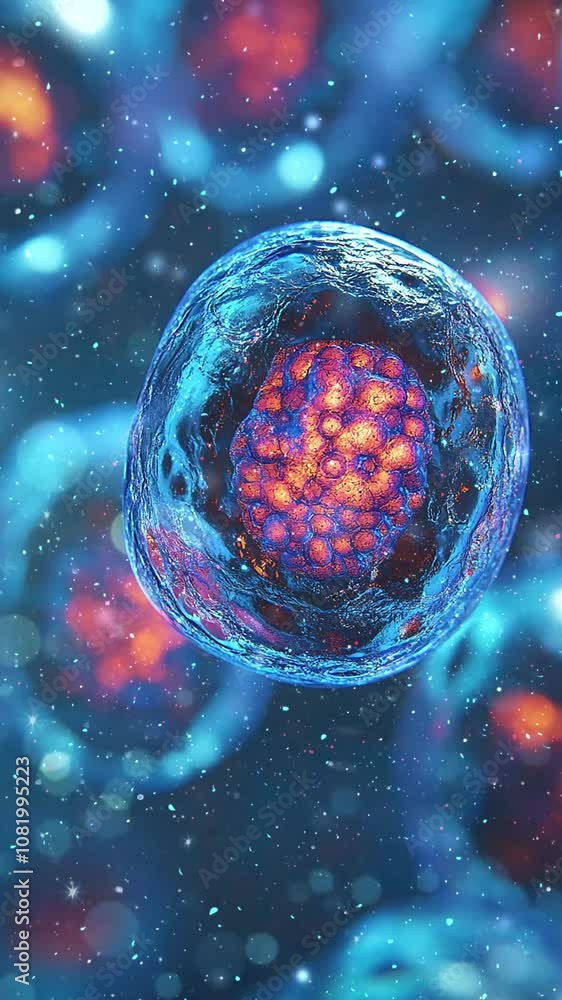 Magnified View of Cellular Structure with Fluorescent Details ...