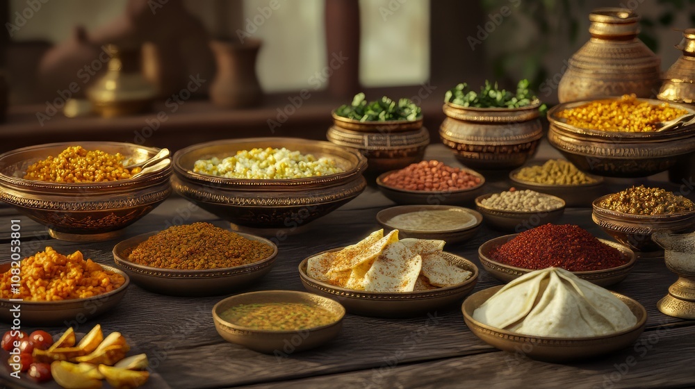 Assorted Indian Food Set on Wooden Background: Dishes & Appetizers of ...