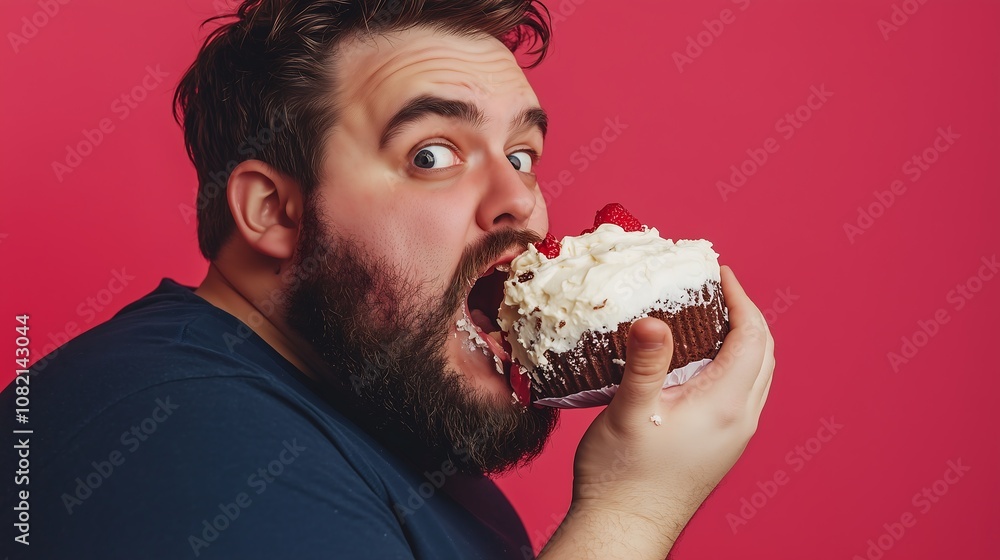 Obesity unhealthy eating habit concept, an obese man having a big ...