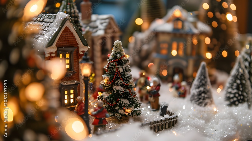 Christmas village scene with decorated trees and happy carolers AI ...