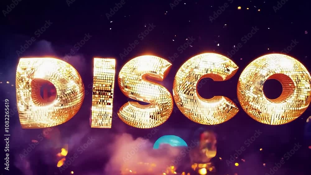 An animated lettering of the word disco made of animated lights and ...