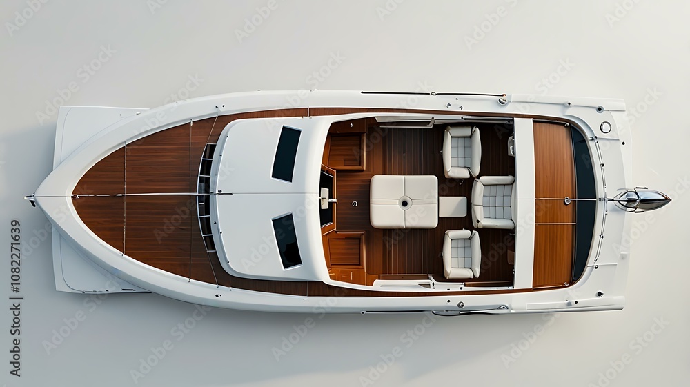 Overhead view of a motorboat on a white background, highlighting the ...