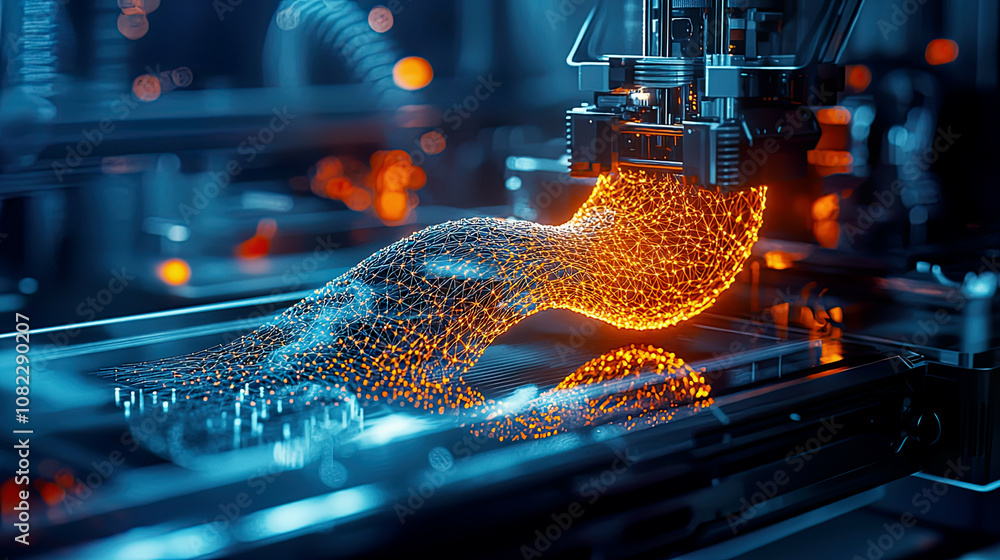 Hyper-realistic image of a bioprinter creating intricate muscle fibers ...