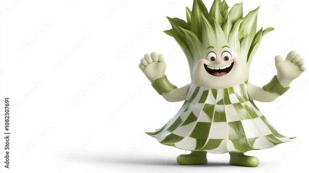 Playful endive character animated scene food theme studio background ...