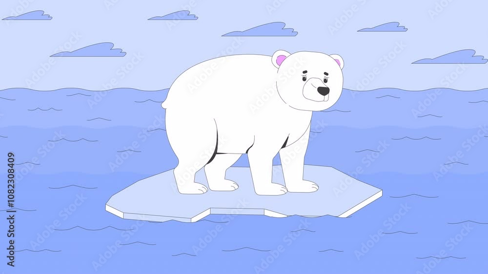 Ice melting cartoon animation. White bear iceberg floe. Climate change ...