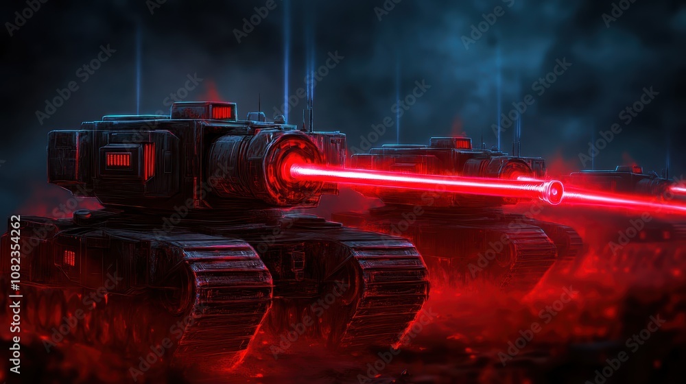 Futuristic Tanks Laser Fire Sci Fi War Military Battle Red Glowing ...