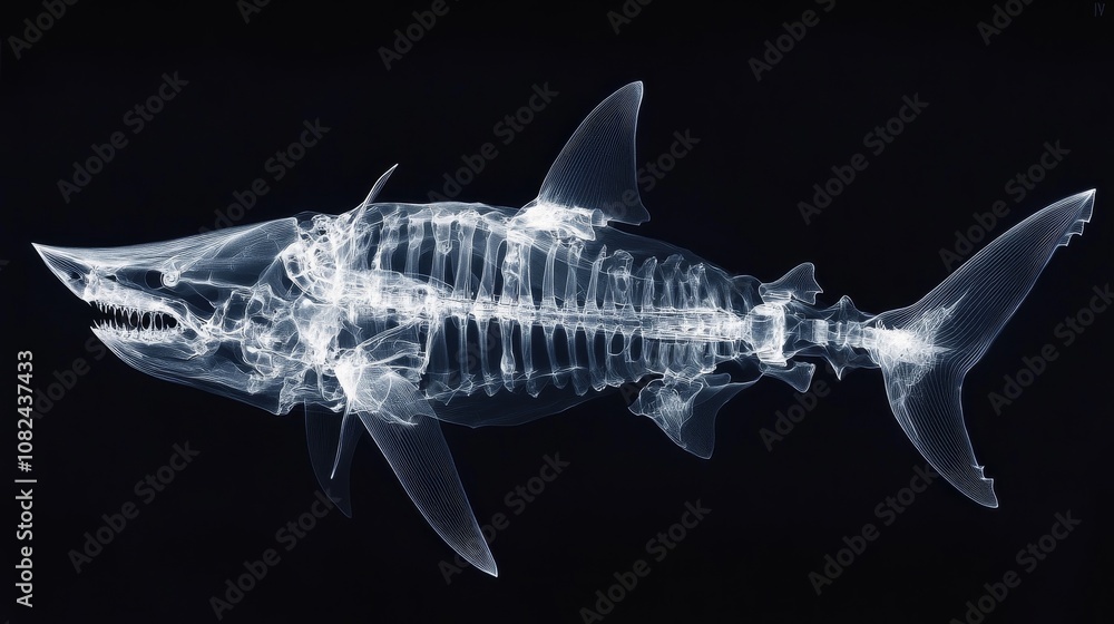 X-ray image revealing intricate skeletal structure of shark ...