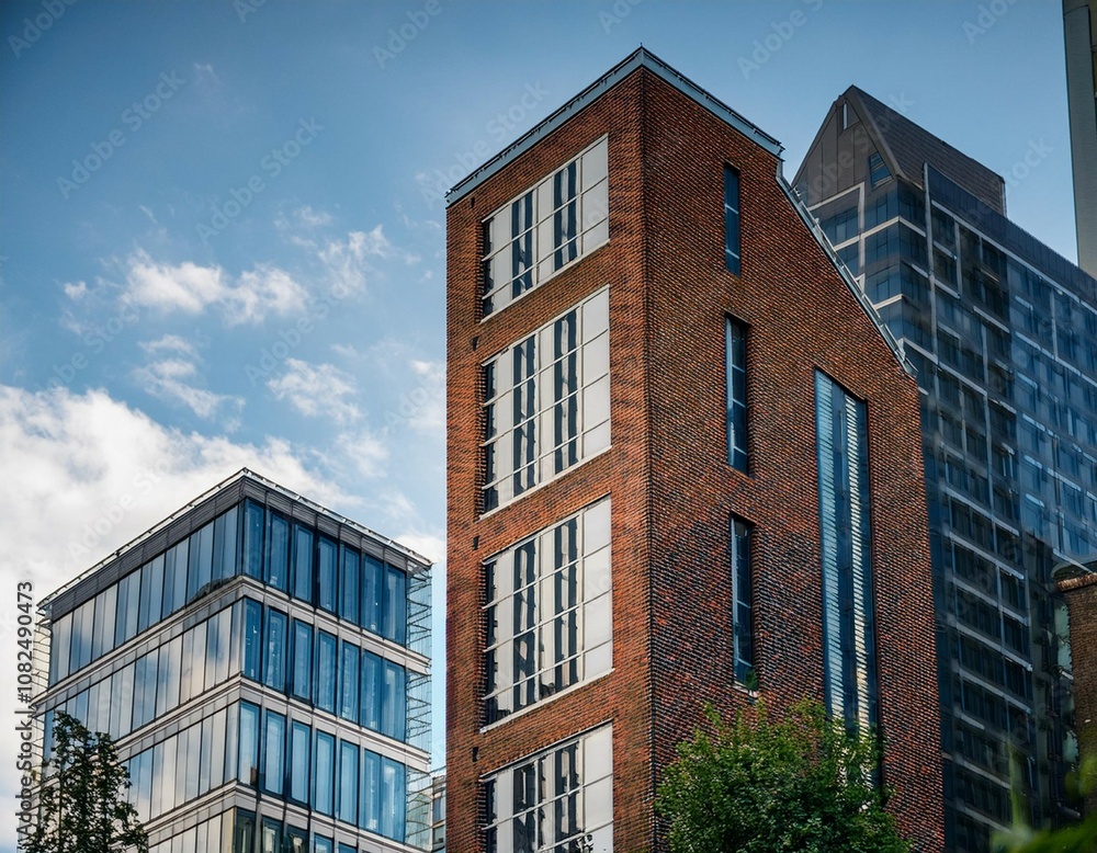 high rise urban architecture with a mix of glass and brick showcasing a ...