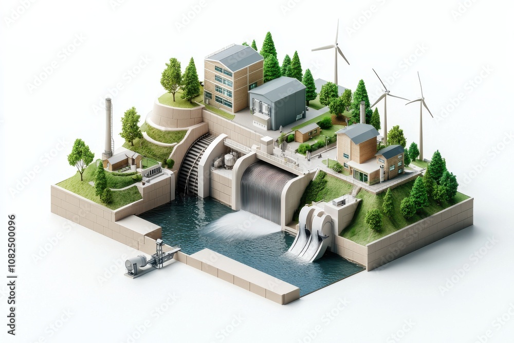 Hydropower flow system diagram renewable energy facility infographic ...