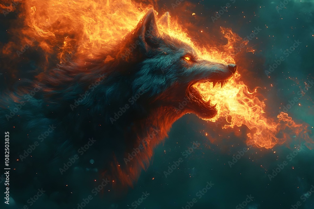 demon amon as wolf with snake tail in full length standing sideways and ...