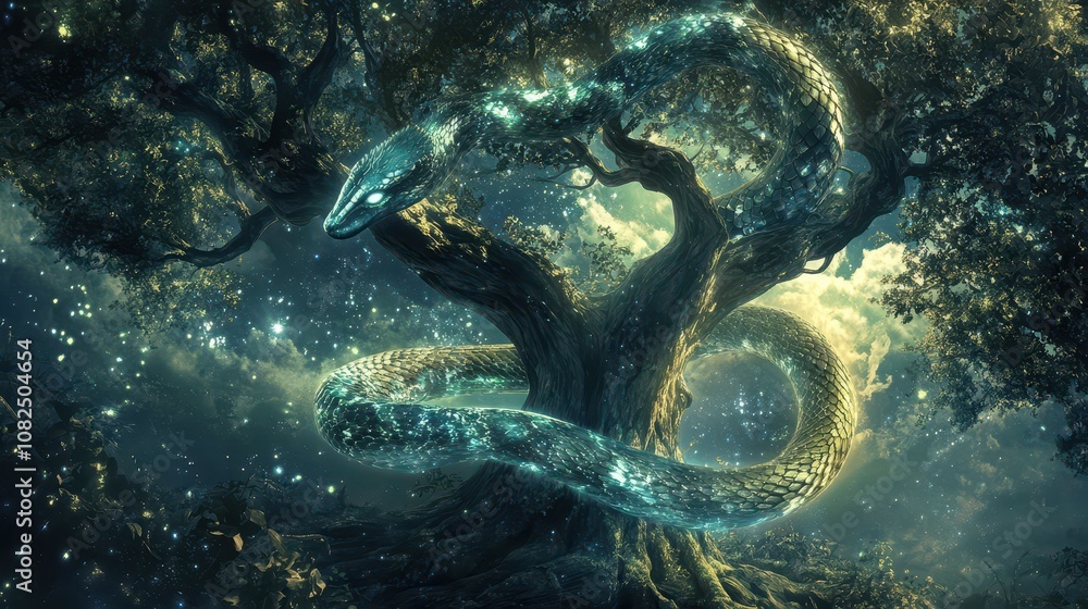 Etheric Basilisk Coiling Around the World Tree: Hypnotic Scale Patterns ...