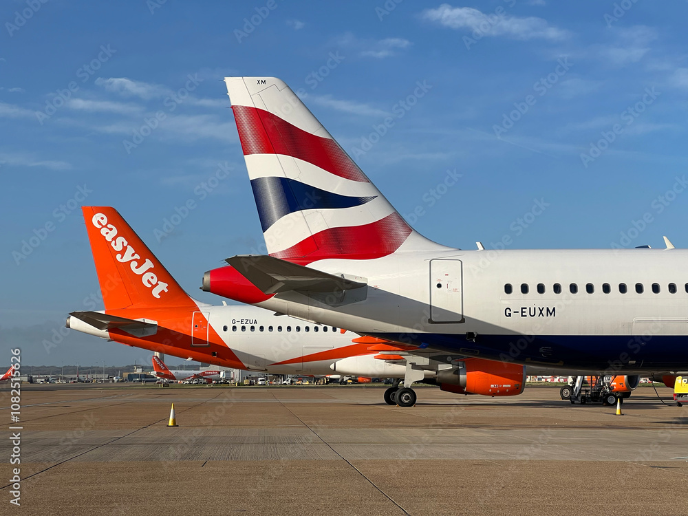 EasyJet and British Airways Airbus A320 and Airbus A321 Tails With ...