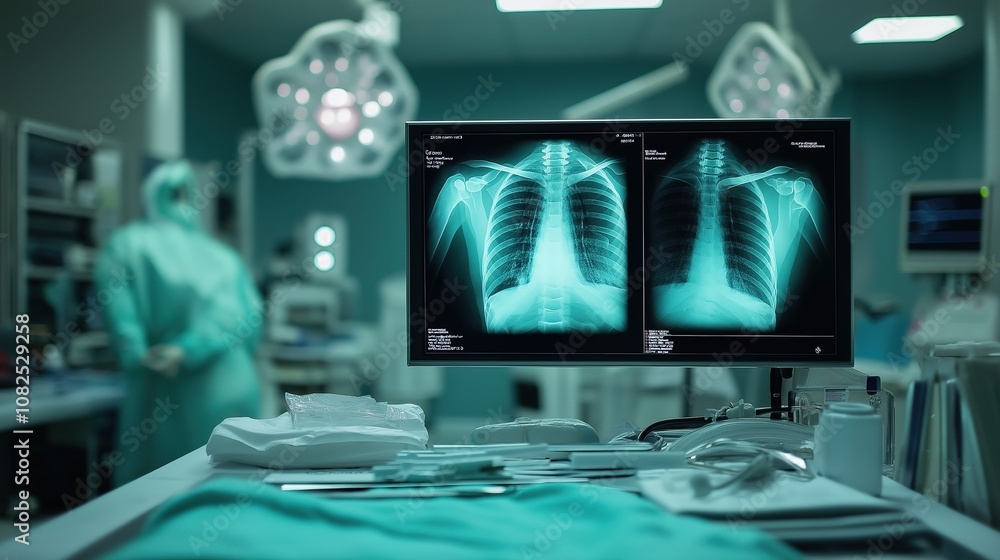 Medical chest X-ray image showing detailed anatomy of lungs and heart ...