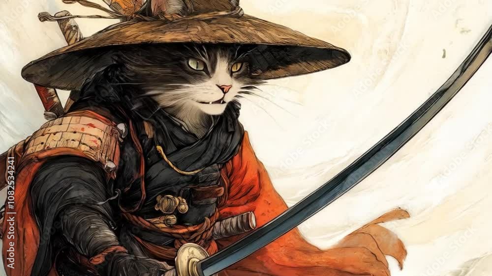 Samurai Cat. AI generated video. An animation of a cat in medieval ...