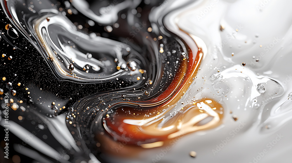 cosmic wave of colors flows through black and white abstract background ...
