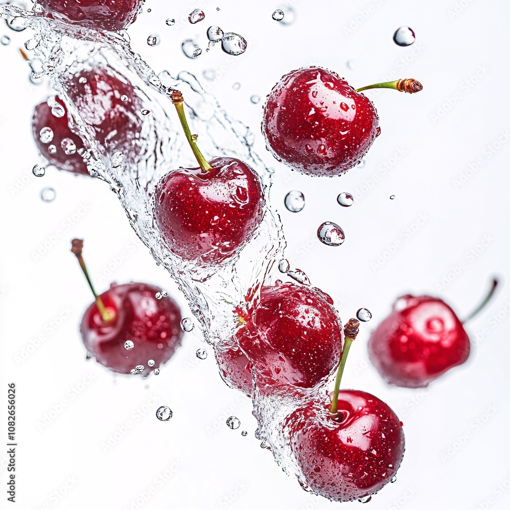 Detailed Studio Capture of Sliced Cherries in Mid-Air with Water ...