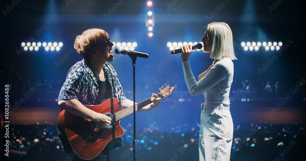 Pop Duo Collaboration With a Male Singer Playing Acoustic Guitar and ...