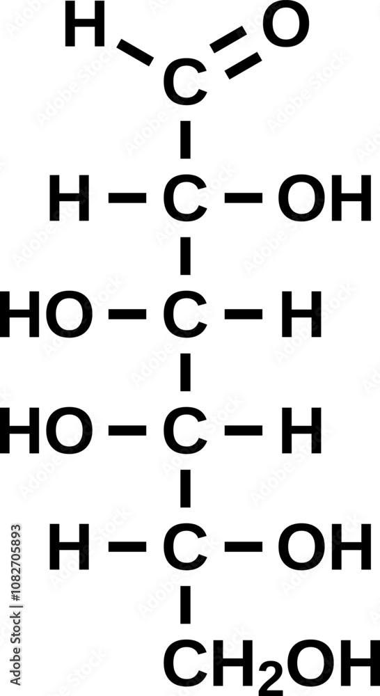 D-Galactose C6H12O6 structural formula in Fischer projection with ...
