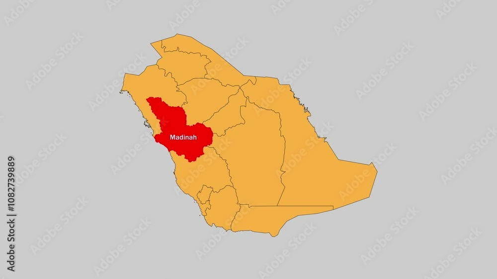 Madinah map animated video. The location is highlighted on the Saudi ...